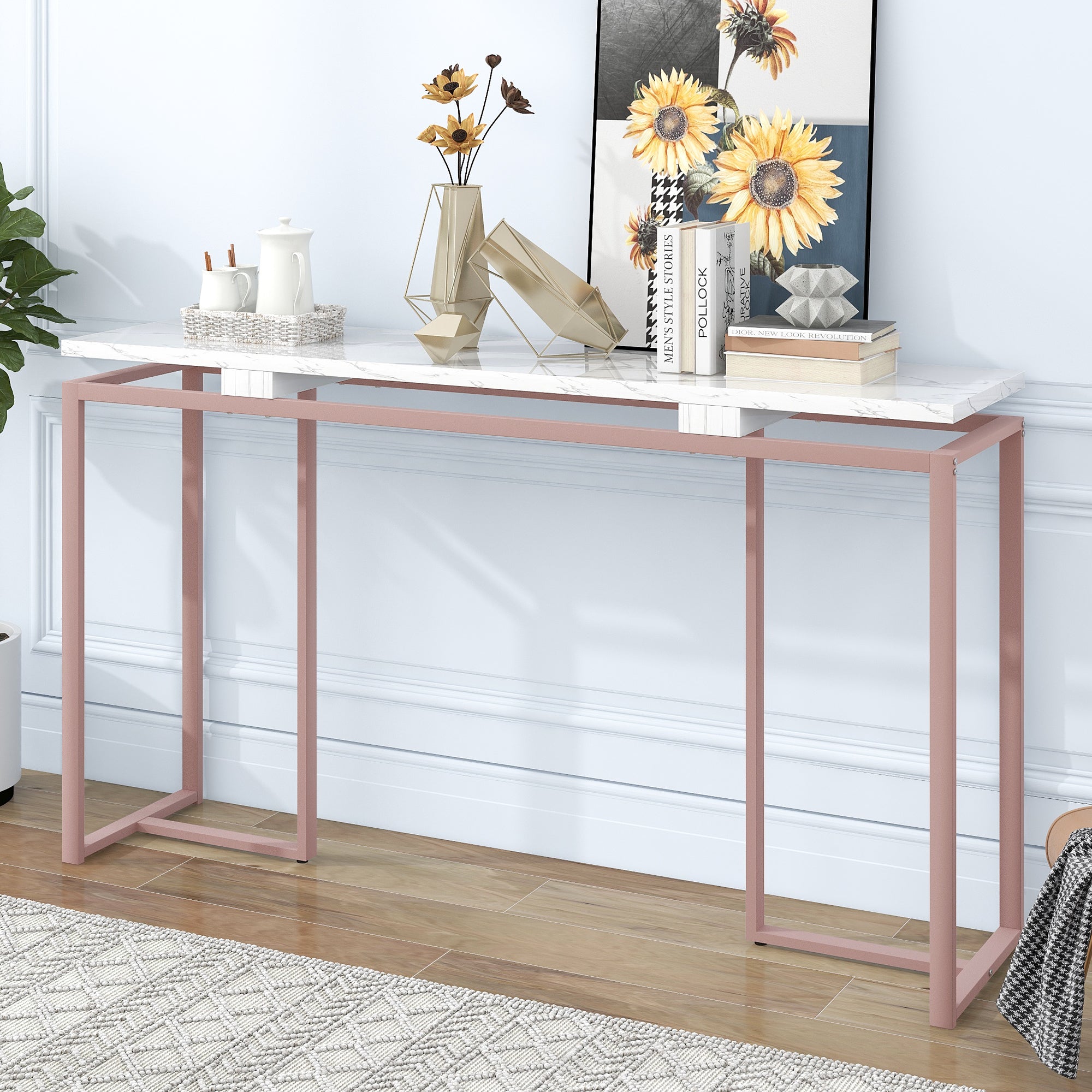 Industrial Narrow Sofa Tables Console Table, Wooden T Shaped Narrow